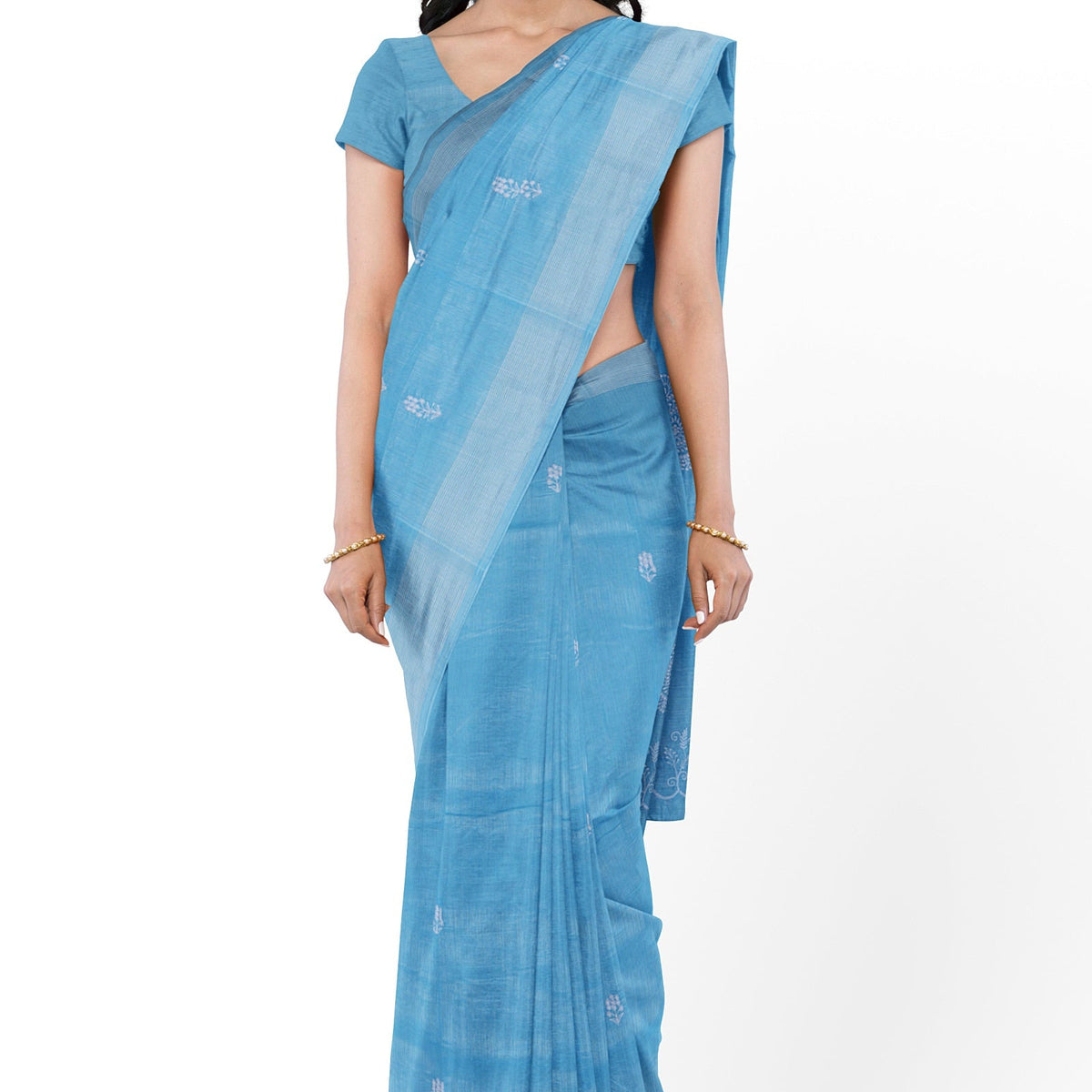 Refresh your style with a Sky Blue Threadwork Linen Saree – Shop Now ...